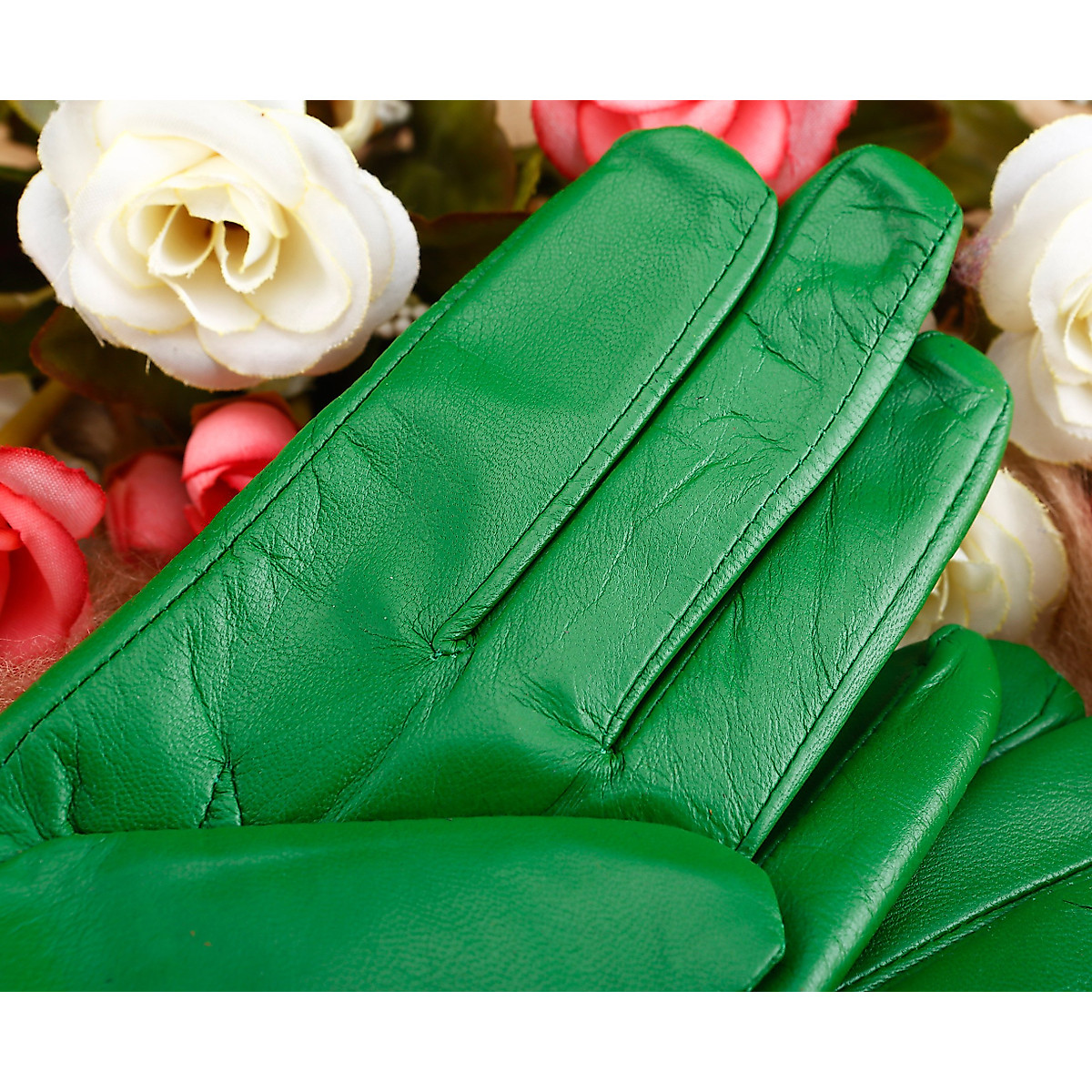 NappaNovum Women's Classic Italian Nappa Leather Gloves Lambskin Winter Comfort Lining Fashion Gloves (Touchscreen or Non-Touchscreen) (M, Green)