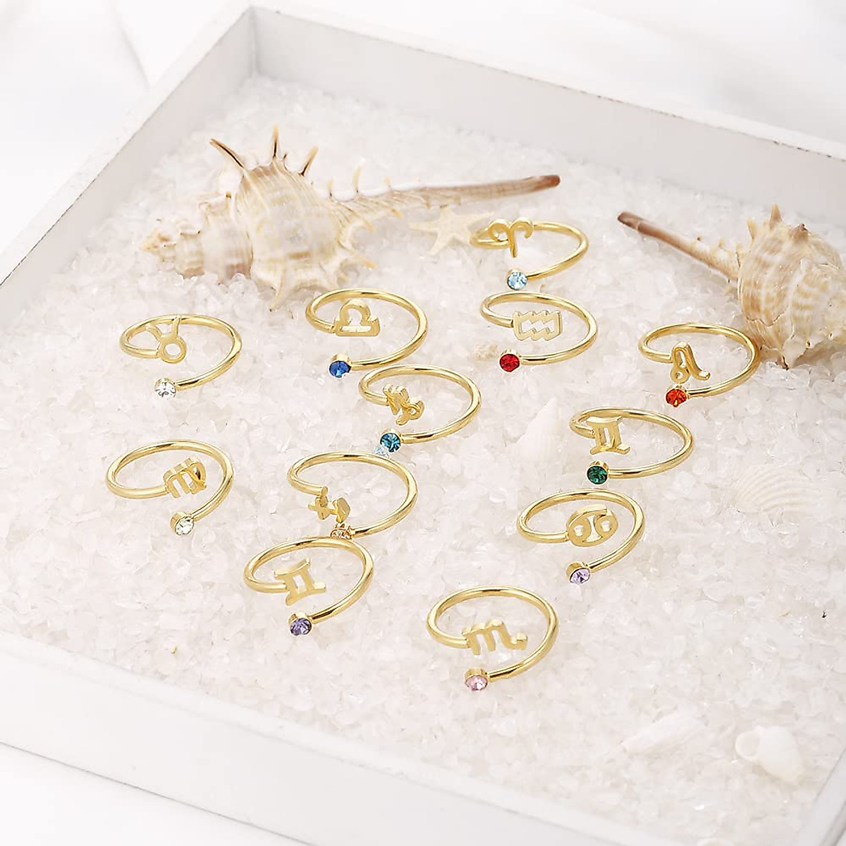 THIBOWOCK Cute Constellation Ring Retro Simple Virgo Aries Scorpio Pisces Capricorn Rings Adjustable Cubic Zirconia Constellation Ring Fashion Lcuky Zodiac Ring for Women Girls-Pisces