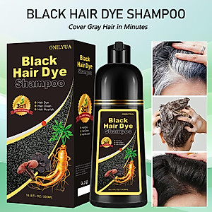 Fvquhvo Instant Black Hair Shampoo Hair Color Shampoo for Gray Hair, 16.9 Fl Oz, Natural long lasting Black Hair Dye Shampoo 3 in 1 for Men & Women, Black Shampoo Easy to Use at Home