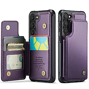 Vinich for Samsung Galaxy S23 Case with Card Holder, for Samsung S23 Wallet Case for Women Men with RFID Blocking, Durable Kickstand Shockproof Phone Case for Galaxy S23 5G, Purple