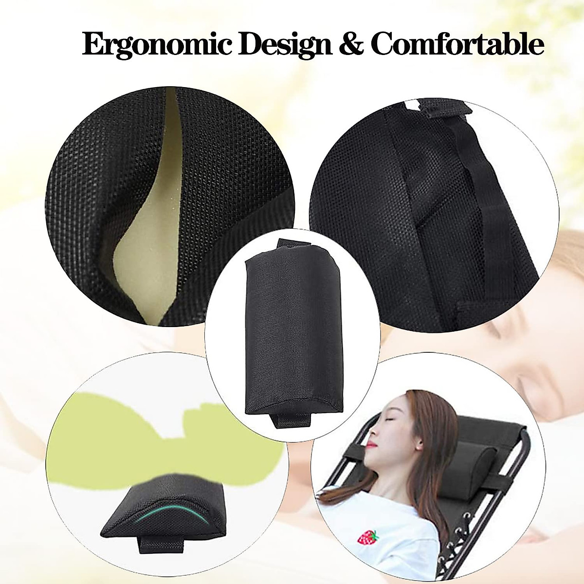 Zero Gravity Chair Set of 2 Replacement Pillow Headrest with Elastic Band, Universal Soft Removable Padded Cushion Head Pillow for Zero Gravity Lounge Chair, Folding Patio Lawn Recliner Chair, Black