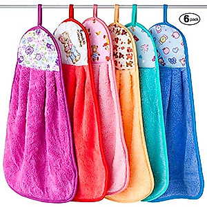 PINOWU [6 Pack] Super Soft Hanging Hand Towel for Kitchen and Bathroom, Ultra Absorbent Thick Coral Velvet Hand Towels Washcloth with Hanging Loop, Fast Drying Microfiber Towel 12”x16”