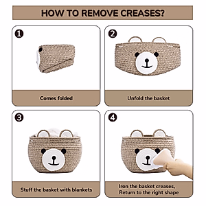 CherryNow Baby Basket for Nursery, Bear Gift Baskets for Kids, Baby Shower Basket with Handles, Small Cute Animal Baskets, Light Brown, 10.5"D x 8.5"H