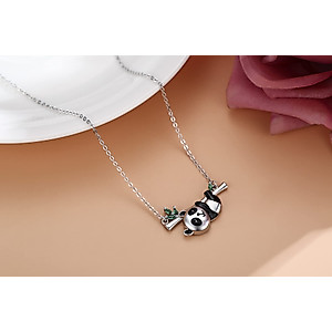 lotus & leaf Panda Necklace 925 Sterling Silver Animal Pendant Panda Gifts for Women