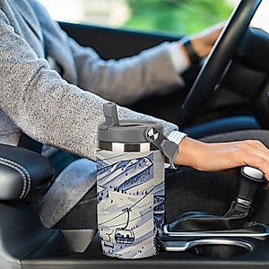 WITHSBKK 30oz Car Cup Mount Horsney Ski Lift Printed with Portable, Stainless Steel Travel Mug, Vacuum Insulated Tumbler And Straw, Leakproof for Car & Outdoor, UV Printed Design