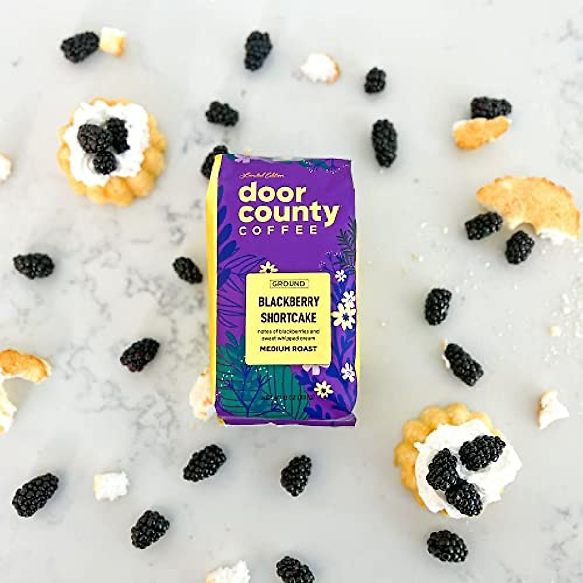 Door County Coffee - Spring & Summer Seasonal Blend - Blackberry Shortcake, Blackberry Shortcake Flavored Ground Coffee - Medium Roast, 8 oz Bag