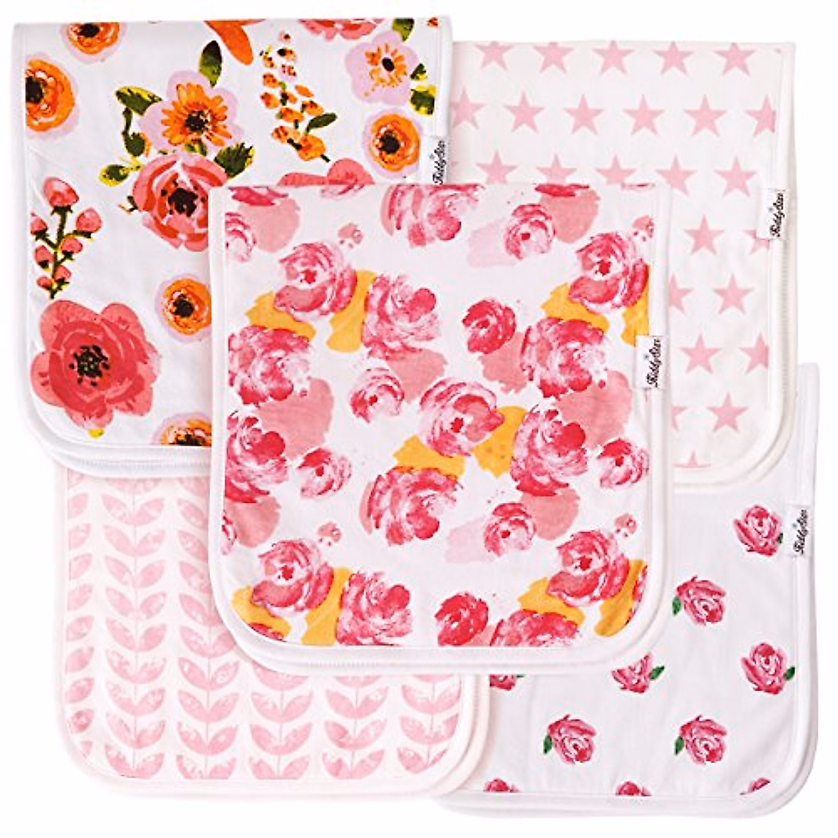 KiddyStar 100% Organic Cotton Baby Burp Cloths, 5 Pack Burping Rags, Large 21''X10'' Soft and Absorbent Burping Towels for Newborns