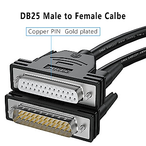 JUXINICE DB25 Male to Female Extension Cable 10FT, 26awg Tinned Copper Wires,Double-Shielded with Foil &Metal Braid, D-SUB 25 PIN RS232 Serial Cable in Black