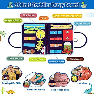 HONGDDY Busy Board, 20 in 1 Montessori Toys for Toddler, Sensory Board with Extra DIY Page for Learning Fine Motor Skills and Travel, Preschool Educational Learning Toys Gift for Boys Girls