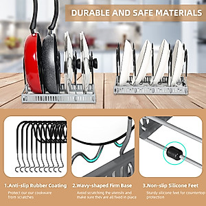 Expandable Pot and Pan Organizers Rack, 10+ Pans and Pots Lid Organizer Rack Holder Fit for Kitchen Cabinet Bakeware Organizer Rack Holder with 10 Adjustable Compartments