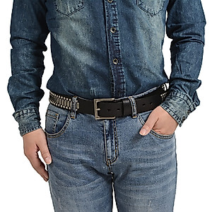 FIORETTO Stylish Mens Studded Casual Italian Cowhide Leather Belts For Jeans Punk Rock Rivets Belt With Buckle For Men Black