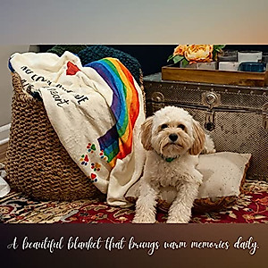 Catrageous Pet Memorial Blanket - Over The Rainbow Bridge Bereavement Gift for Dog or Cat Loss - with Comforting Heartfelt Sentiment and Colorful Pawprints