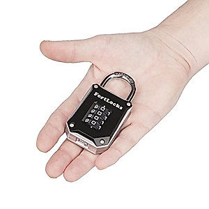 FortLocks Gym Locker Lock - 4 Digit, Heavy Duty, Hardened Stainless Steel, Weatherproof and Outdoor Combination Padlock - Easy to Read Numbers - Resettable and Cut Proof Combo Code - 1 Pack Silver