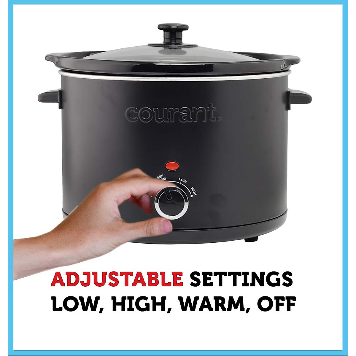 Courant Slow Cooker 5.5 Quart Crock, with Easy Cooking Options, Dishwasher Safe Pot and Glass Lid, Matte Black