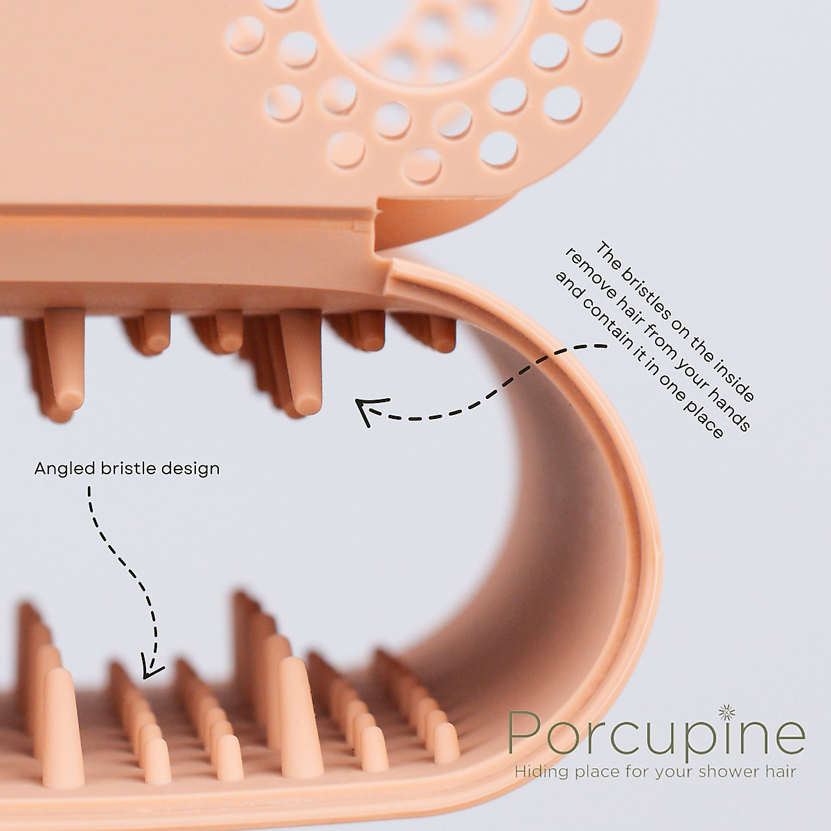 Porcupine Shower Wall Hair Catcher, Modern Silicone Design Collects & Conceals Wet Hair in Bathroom, Prevents Clogged Drains, Reusable, Removable, Easy to Clean, Heavy Duty Hanger Included (Cool Gray)