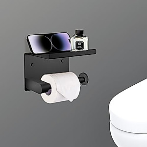 Toilet Paper Holder with Shelf with Shelf, Short Paper Towel Holder Wall Mount 12" Self Adhesive Toilet Paper Roll Holder with Phone Shelf for Bathroom Toilet Accessories