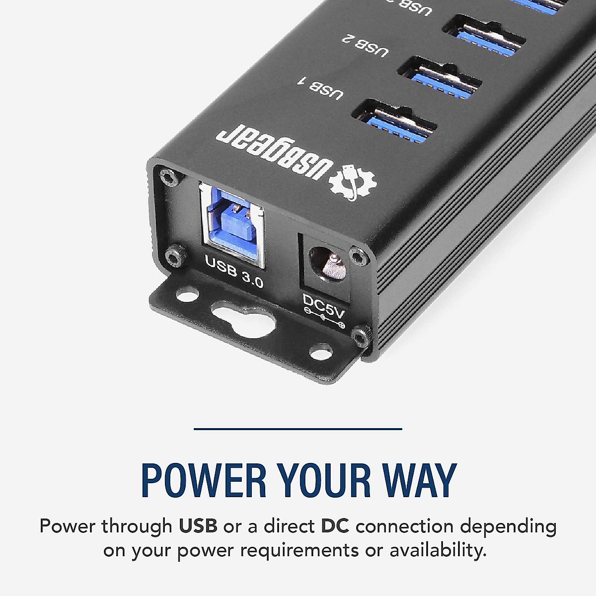 4-Port USB 3.2 Gen 1 Mountable Charging and SuperSpeed Data Hub with 5V/2A Power Adapter and USB Type-A to Type-B Cable Up to 900mA per Port Charging Function Wall and Surface Mounting