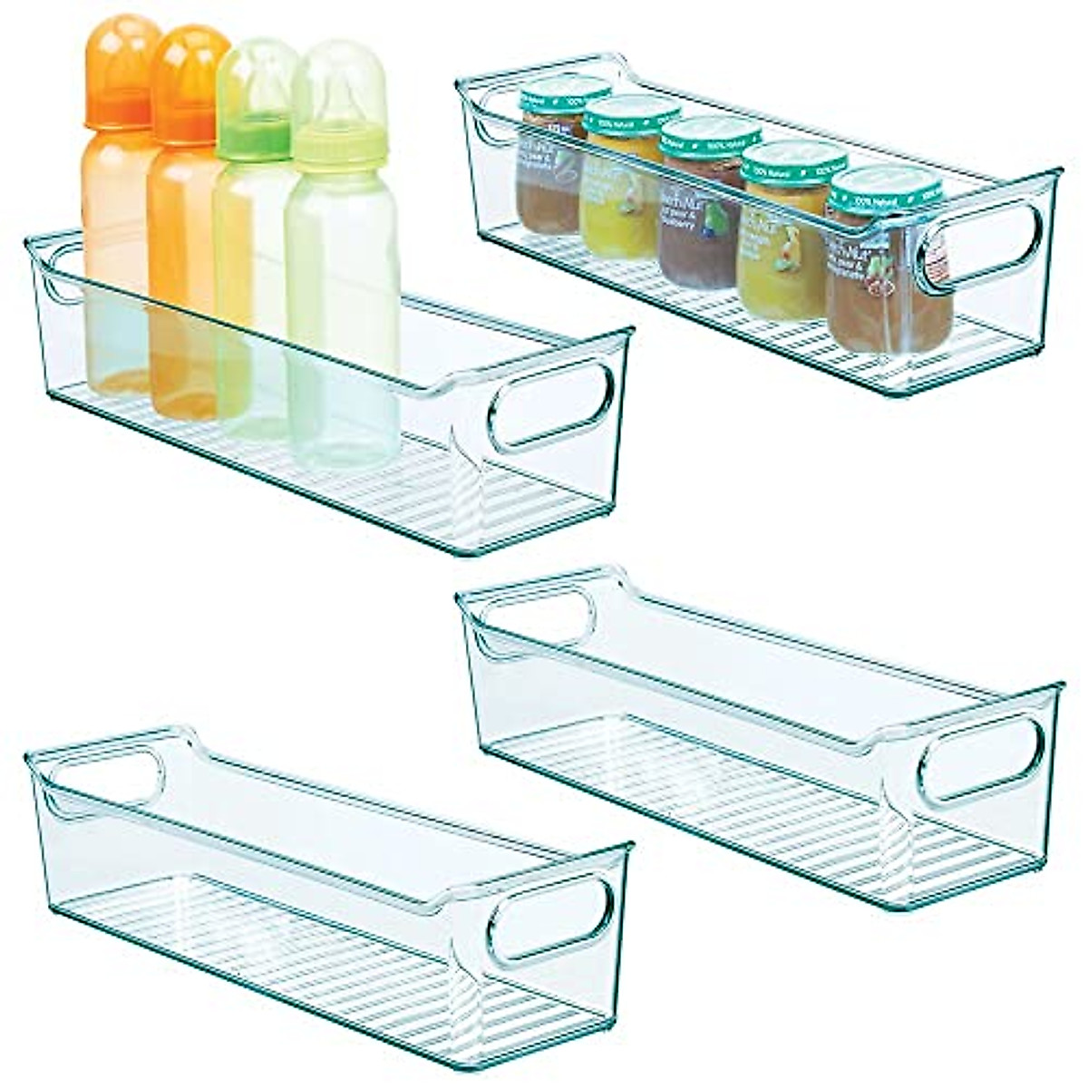mDesign Slim Plastic Nursery Storage Container Bins with Handles for Organization in Pantry, Cabinet, Closet or Cubby Shelves - Organizer for Baby Food, Bibs, Formula, and Burp Cloths - 4 Pack, Blue