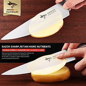 MAD SHARK Chef Knife 8 inch Kitchen Chef's Knife Ultra Sharp Cooking Knife, German Stainless Steel, Ergonomic Handle Design, Christmas Gifts for Women Men, Sliver