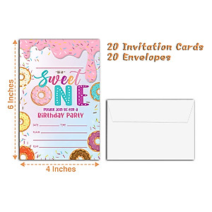 YQV Donut Sweet One Birthday Party Invitations, 20-Count Donut First Birthday Party Invites With Envelopes-HBYQK-B46
