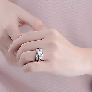 YAZILIND Women Platinum Plated Princess Cut Pink Cubic Zirconia Wedding Engagement Ring Set Size 8