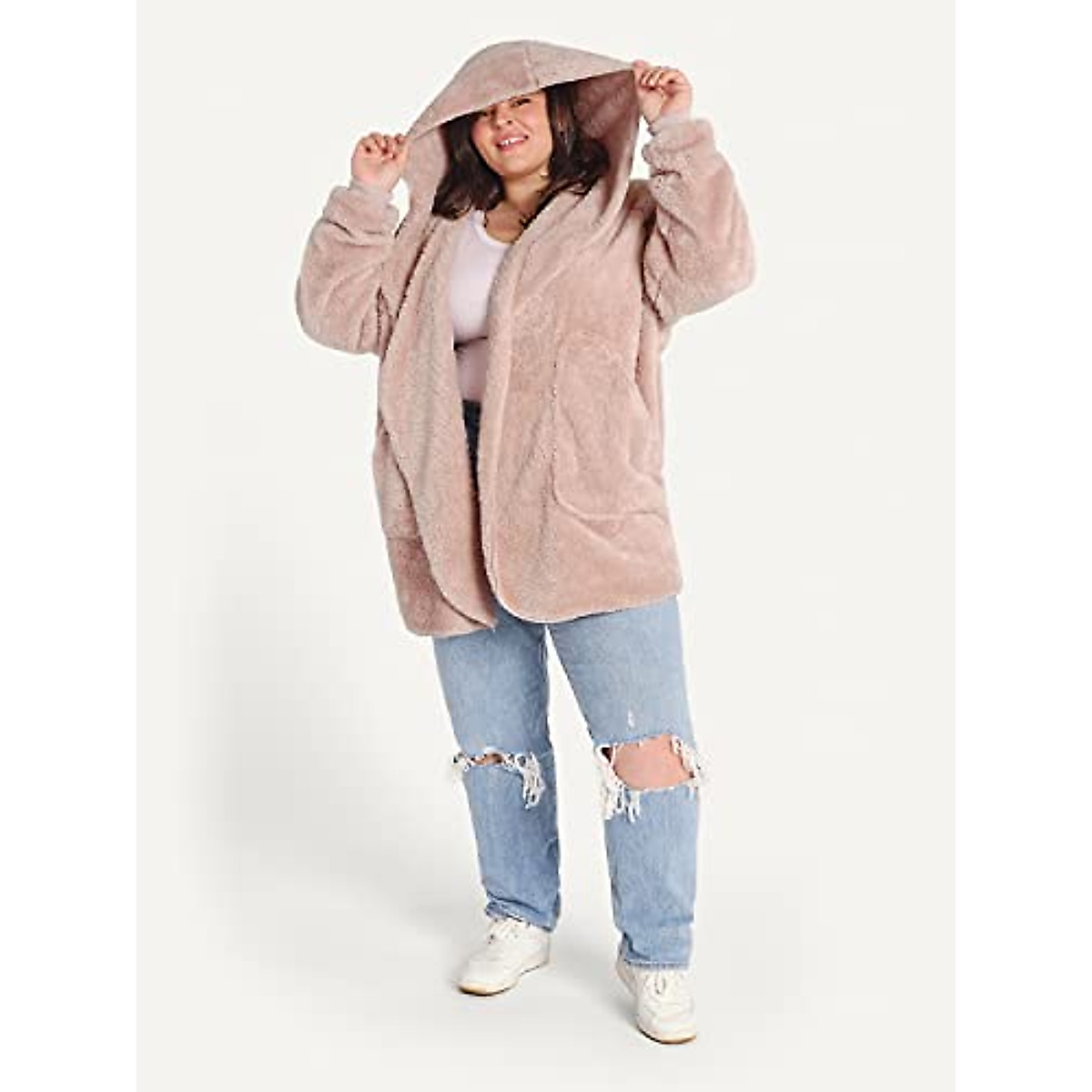 UnHide Shleepy Faux Fur Robe - Lightweight, Extra Soft, & Warm Wearable Blanket - Made From Soft Polyester Faux Fur Material - Machine Washable - Rosy Baby - Medium