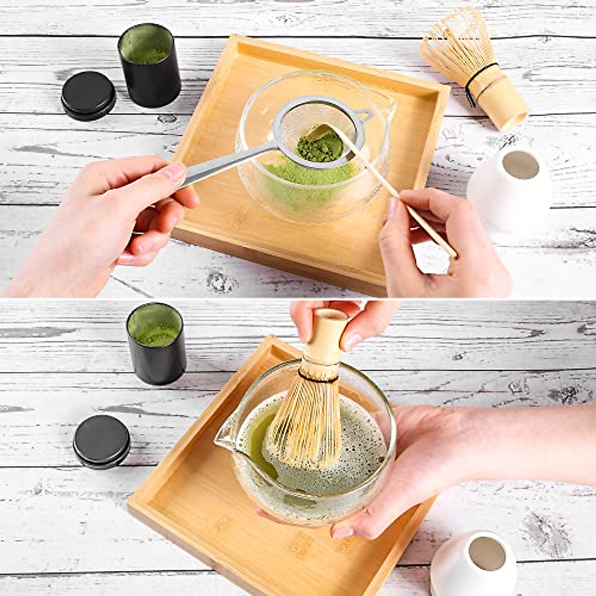 Textured Glass Matcha Bowl With Pouring Spout - Handmade Japanese Style Matcha Green Tea Ceremony Chawan 400ml 13.5 oz Big Glass Salad Porridge Juice Bowl Cup