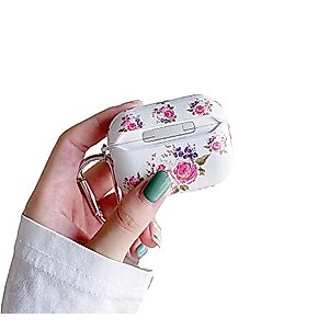 Airpod Pro Case Cover, Soft Cute Floral Print Air Pods Pro Case with Keychain for Girls and Women with Apple Airpods Pro Case (White)