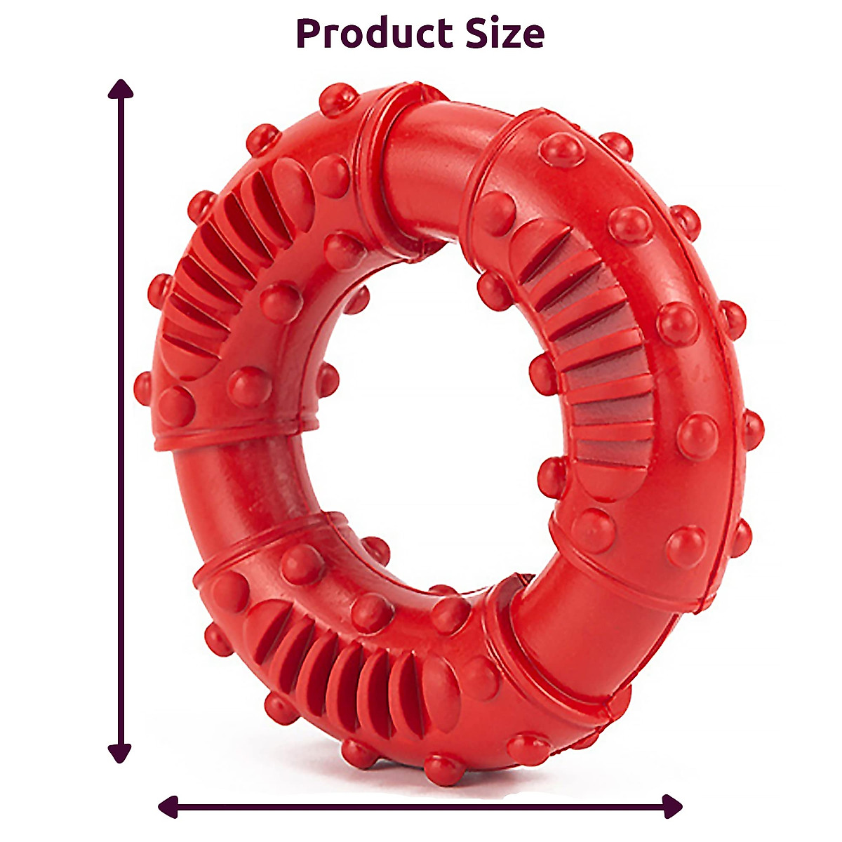 SIMENA Heavy Duty Dog Chew Toy, Natural Teething Toy for Medium Breeds, Tough Durable Chewy Toy, Teeth Cleaning Tough Dog Toys (Ring, Red)