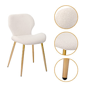 CangLong Dining Chairs Mid Century Modern Leisure Upholstered Metal Legs for Kitchen Living Room, Set of 2, Fleece White