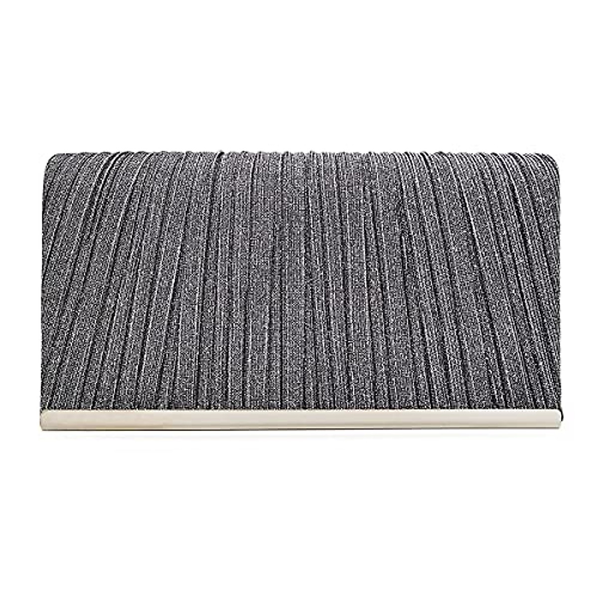 Premium Pleated Metallic Glitter Mesh Clutch Evening Bag Handbag, Grey One Size