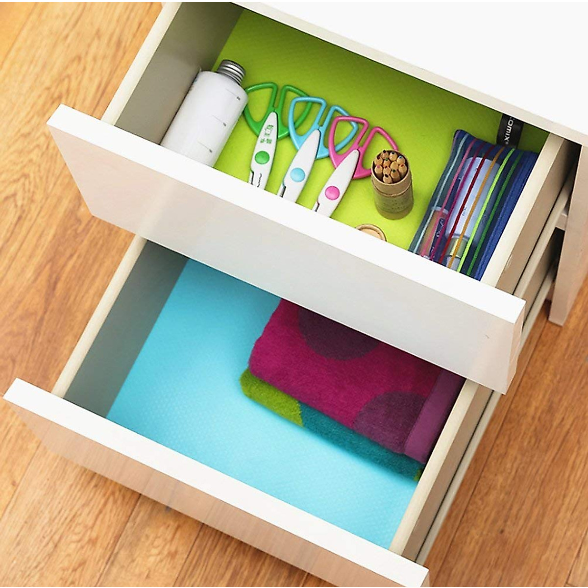 MULLSAN Can be Cut Wire Shelving Papers Mats Vinyl Shelf Liners for Kitchen Cabinets,Drawer,Refrigerator Lining,17.7''X60'' (Blue)