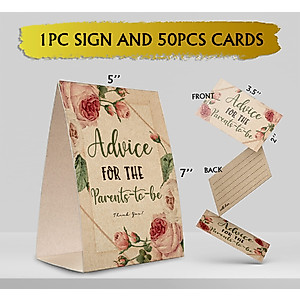 Advice for the Parents-to-Be Sign, Baby Shower Advice Game Kit (1 Standing Sign + 50 Advice Cards), Baby Showers Decorations-NPZAD16