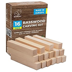 BeaverCraft BW16 pcs Basswood Carving Blocks Carving Wood Whittling Wood Bass to Carve Soft Wood Carving Kit for Beginners Block of Wood for Crafts Unfinished Wood Blocks Wooden Block Set