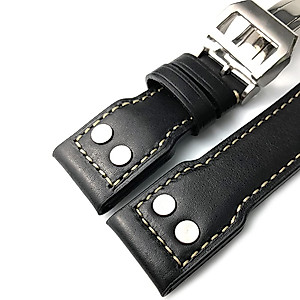Genuine Leather With Rivets Watchband 20mm 21mm 22mm Fit for IWC Big Pilot's Watches Le Petit Prince TOP GUN IW3777 IW3293 Wristband Folding Buckle Cowhide Watch Strap (Crazy horse leather, 22mm)
