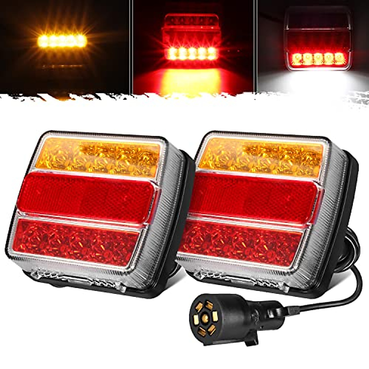 Partsam Magnetic LED Trailer Towing Light Kit w/Reflex, Universal 2x 15 LED Trailer Rear Light, Board Tail Brake Stop Indicator License Plate Light Lamp, 24ft Cable with 7 Pin Plug, IP68 Waterproof