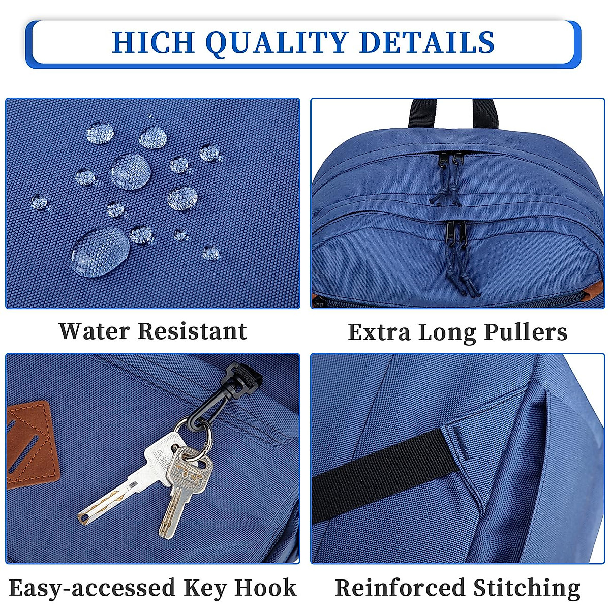 RAVUO School Backpack, Unisex Large Bookbag Water Resistant Lightweight Schoolbag Casual Daypack for High School/College/Teens/Travel/Work for Men Women Blue