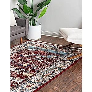 Unique Loom Narenj Collection Classic Traditional Hunting Scene Textured Design Area Rug, Rectangular 5' 0" x 8' 0", Burgundy/Tan