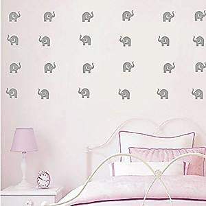 Cute Elephant Decal -36 Set Elephant Wall Decor Stickers for Kids Bedroom- Art Vinyl Removable Nursery Room Wall Decals (Light Gray)