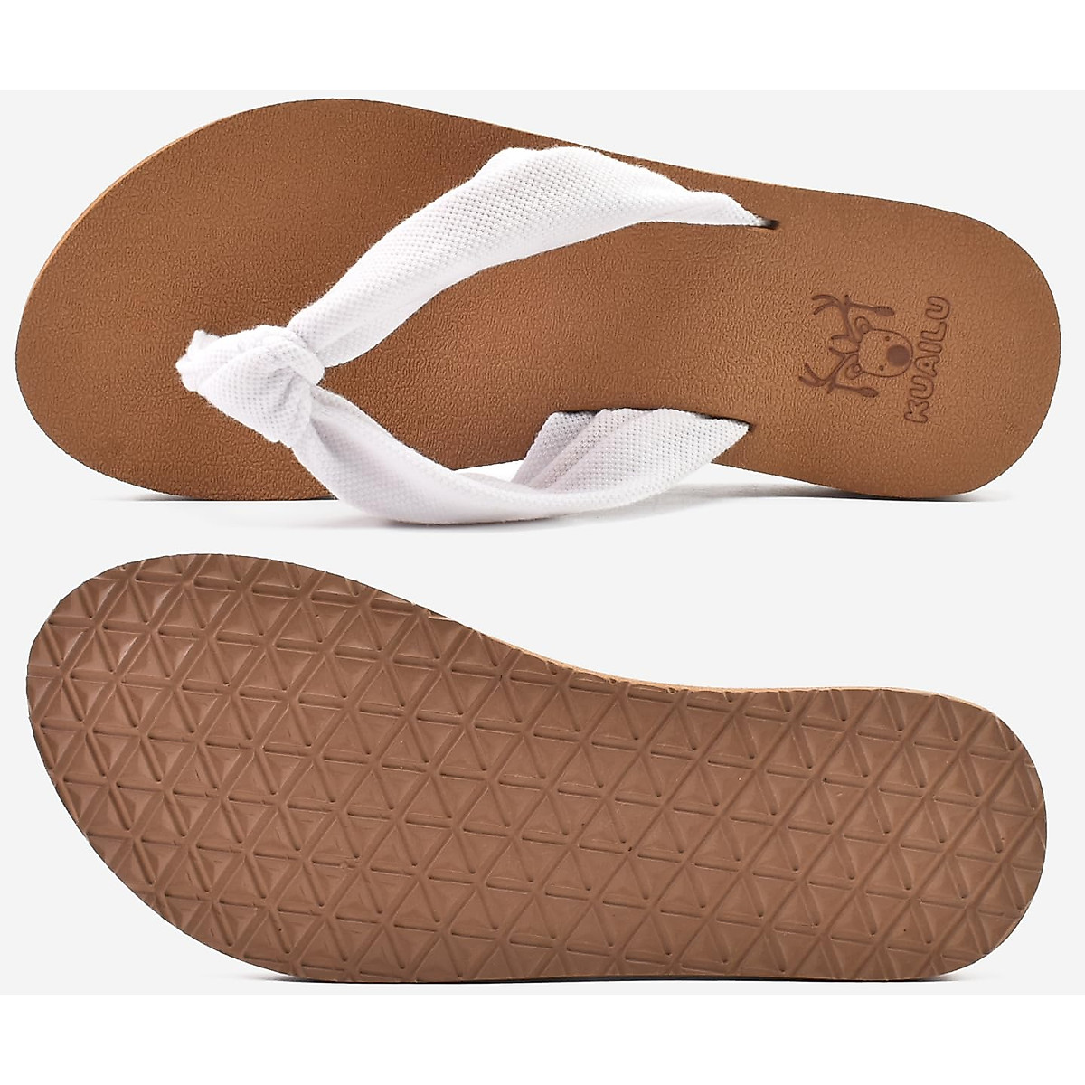 KuaiLu Flip Flops Women Arch Support Yoga Mat Comfortable Summer Beach Walking Thong Cushion Sandals Slip on Outfits Travel Essentials Orthotic Slides Indoor Outdoor Slippers Shoes White Khaki Size 8