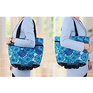 Cowinbest Collapsible Trolley Bags Folding Shopping Bag with Wheels Foldable Shopping Cart Reusable Shopping Bags Grocery Bags Shopping Trolley Bag on Wheels(Blue) Large