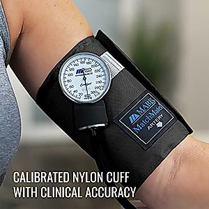 MABIS Blood Pressure Cuff and Dual Head Stethoscope Kit, Combination Home Sphygmomanometer with Calibrated Nylon Cuff, Professional Quality, Carrying Case, Black