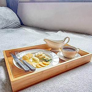 Bamboo Serving Tray with Handles - Made from Bamboo Tray and Veneer Bottom which can be Used as a Kitchen Serving Tray, Coffee Tables, as Well as Bed Tray and Tray for an Ottoman