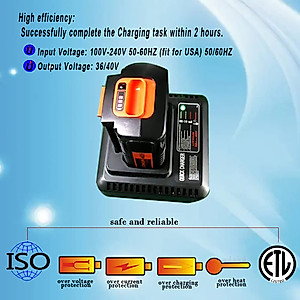 Replace Black and Decker 40V Charger LCS36 LCS40 Compatible with Black+Decker 36V/40V Lithium Battery LBXR36 LBXR2036 LBX36 LBX1540 LBX2040 LBX2540 LST540 LCS1240 LST136W