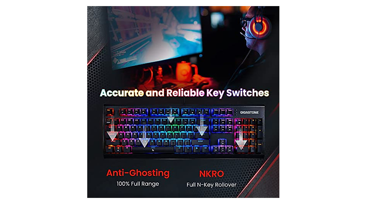 Gigastone Mechanical Gaming Keyboard with RGB Backlit Brown Switches