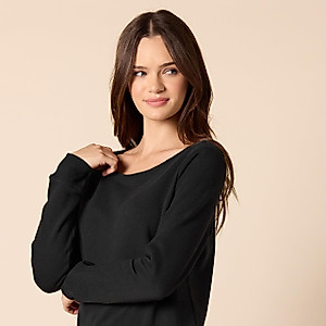 Amazon Essentials Women's Open-Neck Fleece Tunic Sweatshirt, Black, Medium