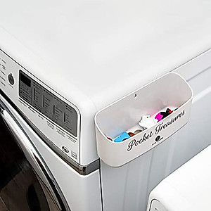 Lint Holder Bin with Magnetic Strip and Pocket Treasures Bin Magnetic Coin Holder (2 Piece Set) for Laundry Room Organization or Laundry Room Décor by A.J.A. & MORE (Light Grey)