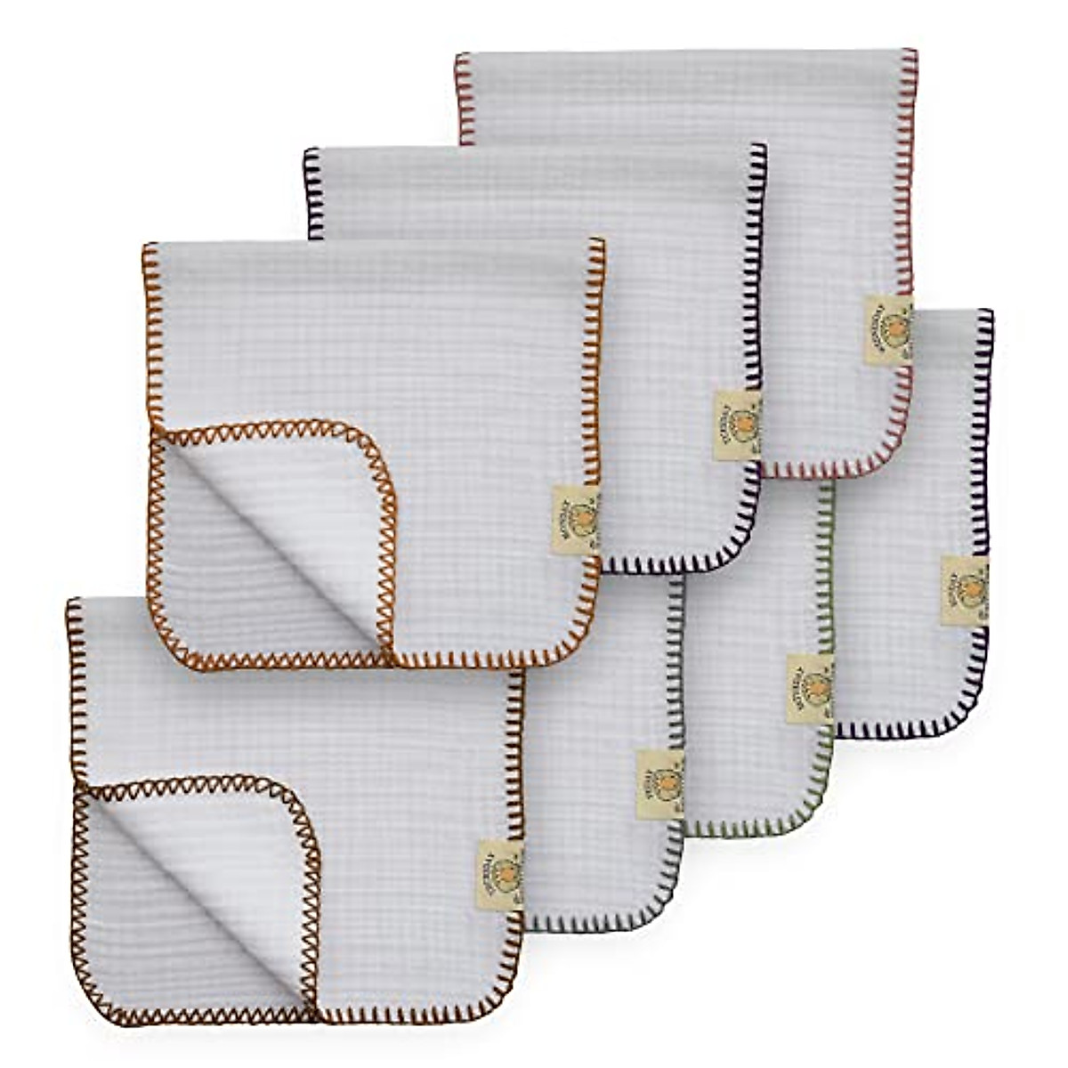 CM SHEEPCOTTON Turkish Muslin Burp Cloths0 Cotton 7 Pack Large 4 Layers Extra Absorbent Soft and Breathable Pre-Washed Feston Stitch Vacuum Packed