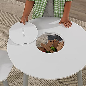 KidKraft Wooden Round Table & 2 Chair Set with Center Mesh Storage, Kids Furniture, Gray & White, Gift for Ages 3-6