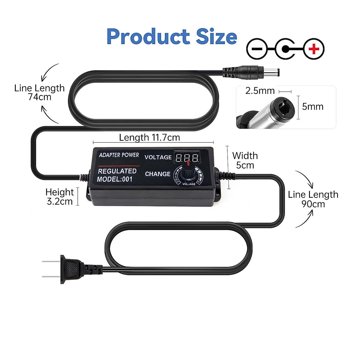 HZHFCB 3V-24V 3A 72W Power Supply Adjustable DC from 3V to 24V Variable Universal Continuous AC/DC Adapter 100V-240V AC to DC Converter with 8 Tips.